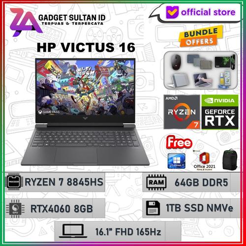 Promo HP Victus 16 Ryzen 7 8845HS RTX4060 64GB 1TB Windows 11 OHS 16.1 ...