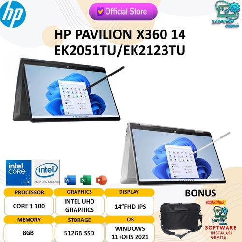 Promo Hp pavilion X360 14 EK2051TU EK2123TU touch core 3 100u 8GB 512GB windows 11 14"fhd ips ...