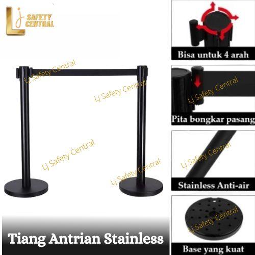 Promo Tiang Antrian Stainless Hitam Queue Line Standing Barrier + Pita ...
