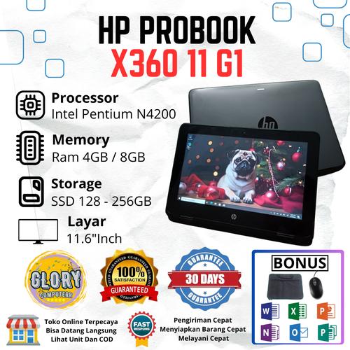 Promo Laptop HP Probook X360 11 G1 Intel Pentium N4200 Ram 4GB / 8GB SSD 128GB / 256GB, Layar 11 ...