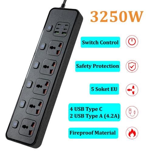 Jual Stop Kontak USB Type C Power Socket EU Plug 5 Lubang Universal 13A ...