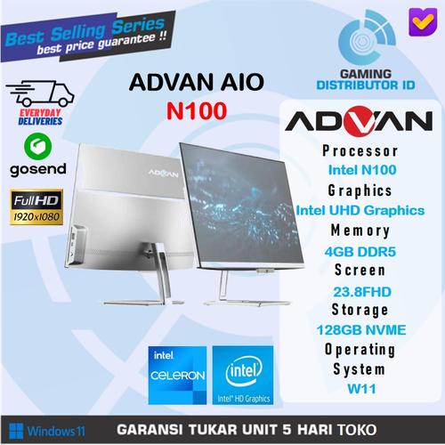 Promo PC AIO ADVAN Intel N100 8GB 256GB 23.8" FHD W11 GARANSI RESMI - 4/128 Cicil 0% 3x ...