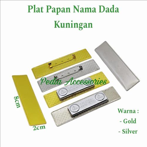 Jual Papan Nama Dada / Papan Name Tag Kuningan 2x8cm - Gold, Peniti ...