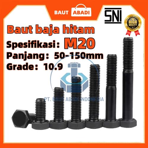 Jual Baut baja grade 10.9 M20 hex full drat / Half drat / baut mur baja ...