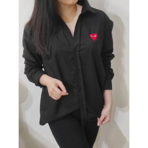 Promo Kemeja Unisex CDG PLAY Basic Shirts Hitam Black - logo merah ...