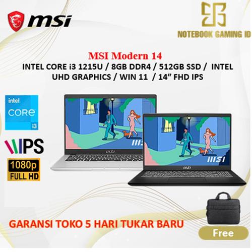 Promo Msi Modern 14 I3 1215U 8GB 512GB Windows 11 14 FullHD IPS Backlight - PLUS ANTI GORES, RAM ...