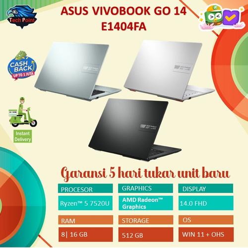 Promo ASUS VIVOBOOK GO 14 E1404FA RYZEN 5 7520 8GB 512GB W11+OHS 14 ...