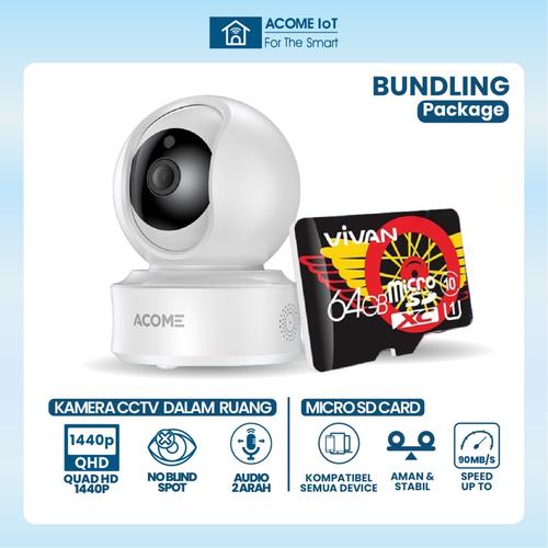 Promo ACOME IOT Smart CCTV APC03 + Micro SD 64GB Camera 4MP FULL HD 1440P Audio No Blind Spot 2 ...