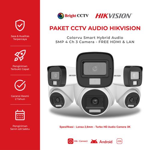 Promo Paket CCTV Hikvision 5MP Colorvu Smart Hybrid Audio 4Ch 3 Camera ...