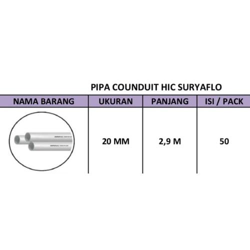 Jual Pipa HIC Pipa Conduit 20 MM Suryaflo 2.9 Meter - Kota Tangerang ...