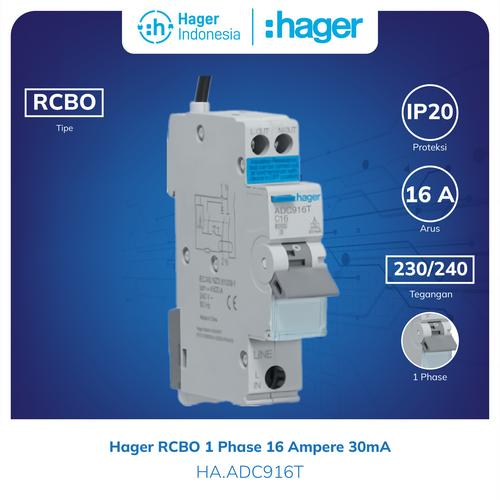 Promo Hager RCBO 1 Phase 16 Ampere 16A 6kA 30mA ADC916T 1P+N - Jakarta ...