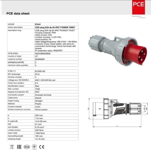 Jual PCE PLUG 63A 4P 3H IP66/IP67 - Kota Bekasi - Pagi_jaya | Tokopedia