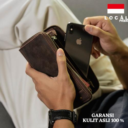 Promo Handbag Mini Pouch Kulit Asli Pria Dompet HP Panjang Resleting ...