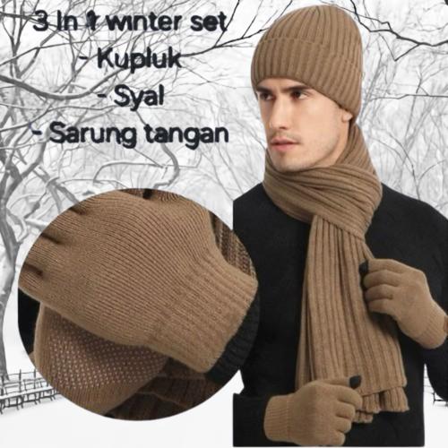 Promo Topi kupluk syal sarung tangan 3in1 winter musim dingin tebal ...