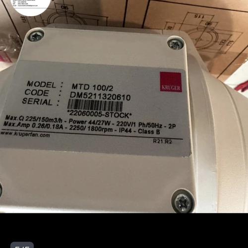 Jual centrifugal duct inline KRUGER 4inch MTD100/244/27watt/2250 ...
