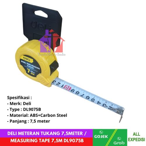Jual DELI meteran tukang 7,5 meter / measuring tape 7,5m x 25mm DL9075B ...