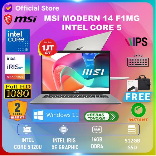 Promo MSI Modern 14 Core 5 120U 16GB 512GB W11+OHS 14"FHD IPS BLIT F1MG-073 Cicil 0% 3x ...