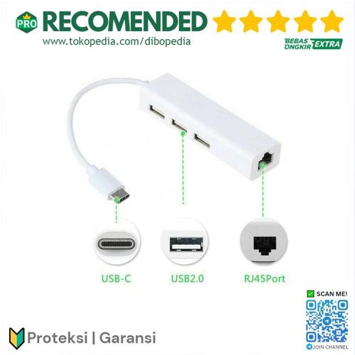 Jual USB Type-C Lan Adapter with 3 Port USB Hub - White - Putih ...