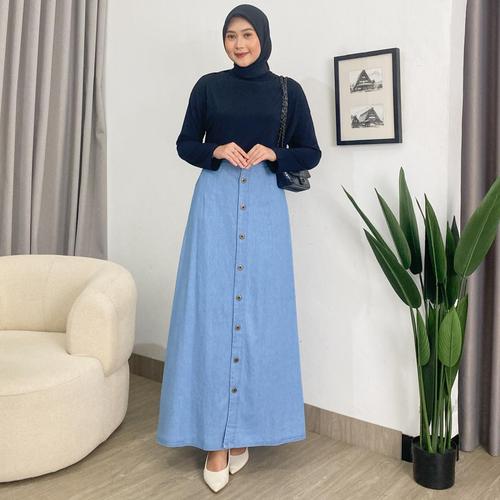 Jual Diva Skirt | Rok Jeans Lebar A Line | Rok Lebar Wanita - Dark ...