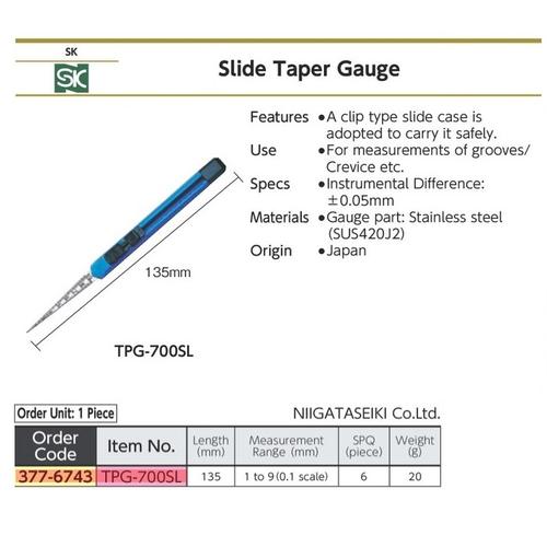 Jual SK Slide Taper Gauge No. 700 Range 1 to 9 mm Niigata Seiki TPG ...
