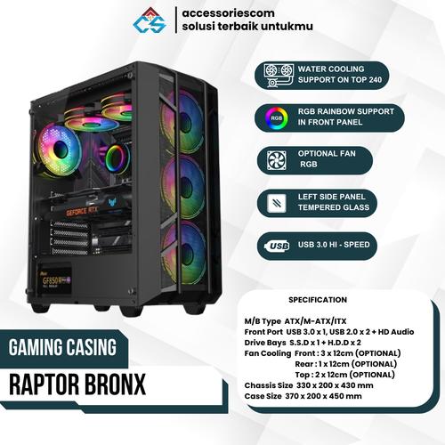 Jual Casing Gaming Raptor BRONX - Gaming Casing ATX - + 3 Fan RGB ...