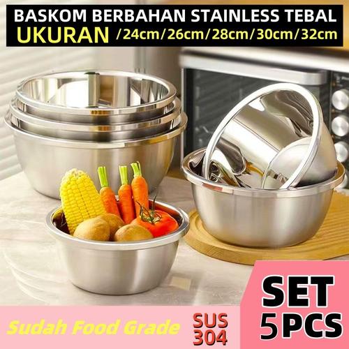 Jual Baskom Set Stainless Tebal SET 6PCS SUS 304 24CM, 26CM, 28CM, 30CM 32CM Wadah Cuci Beras ...