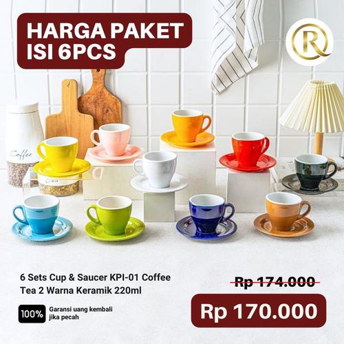 Promo 6 Sets Cup & Saucer KPI-01 Coffee Tea 2 Warna Porcelain 220ml ...