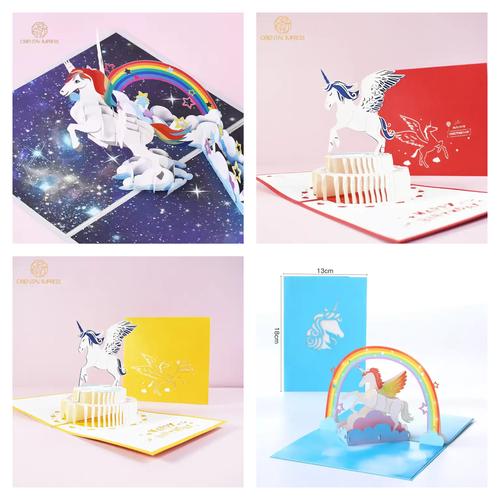 Jual kartu pop up kartu 3d kartu ucapan pegasus unicorn hadiah unik ...