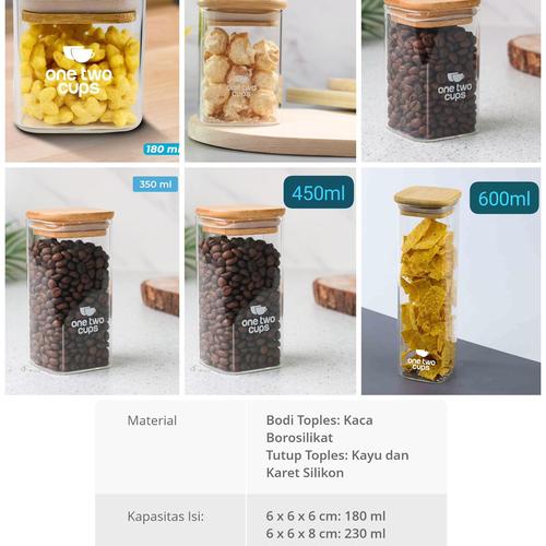 Jual One Two Cups Stoples Toples Kaca Kotak Seal Kedap Udara Tutup Kayu / Square Glass Jar With ...