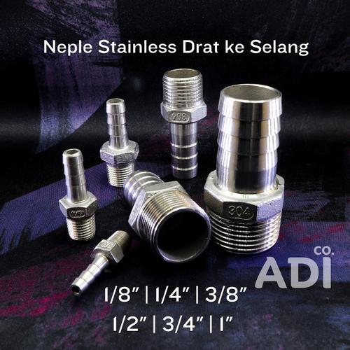 Jual Neple Selang Stainless 304 Drat ke Selang 1/8" 1/4" 3/8" 1/2" 3/4 ...