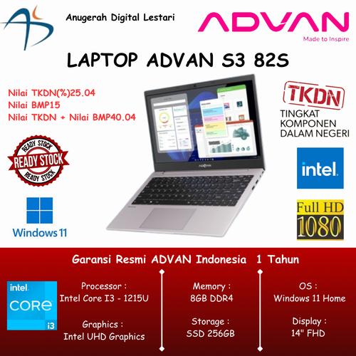 Promo Laptop ADVAN S3 82S - i3 1215U 8GB SSD 256GB 14"FHD WIN 11 HOME ...