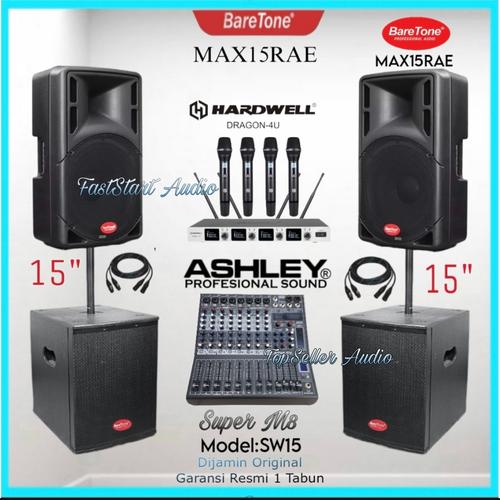 Jual Paket Sound System Speker Active 15 Inch BareTone Max15Rae 2 Subwoofer Sw15 Mixer Ashley 8 ...