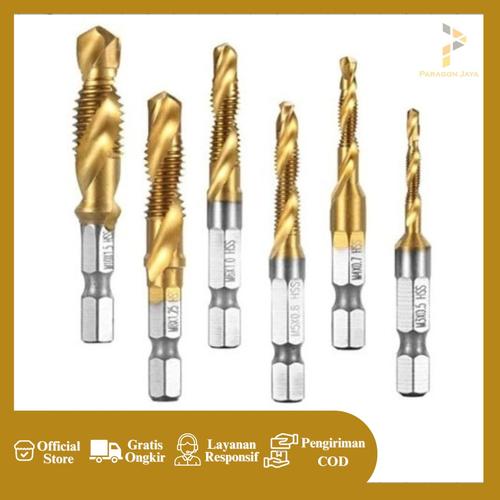 Jual Mata Bor 6PCS Pembuat Ulir Drat Drill Tap Set Hex Twist Spiral ...