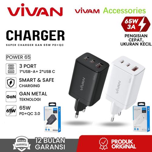 Jual VIVAN Power C65 Charger | GaN 65W Fast Charging PD QC 4.0 | Travel ...