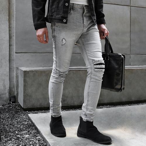 Jual UNITEDJEANS Celana Patch Ripped Jeans Pria - Snow Grey - (PRJ-04 ...