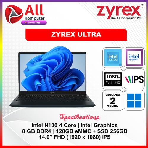 Promo Zyrex Ultra N100 8GB 384GB SSD Laptop 14" FHD Backlit Keyboard ...