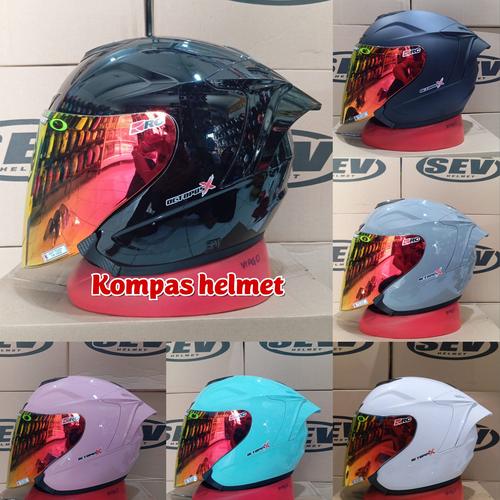 Jual SEV Octopus X Helm Half face Solid Paket Ganteng - White V Red, M ...