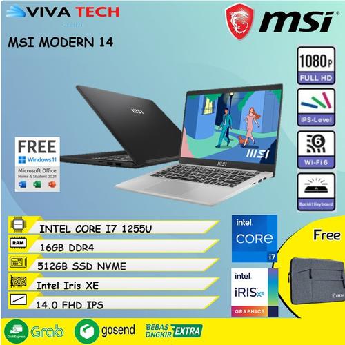 Promo MSI Modern 14 C12MO Intel Core i7-1255U 16GB 512GB Iris Xe 14.0 FHD IPS Windows 11 - UNIT ...