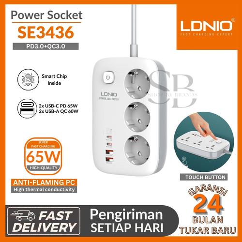 Jual Stop Kontak LDNIO SE3436 Power Socket Colokan Listrik Fast Charging 3 Lubang 4 USB (Type C ...
