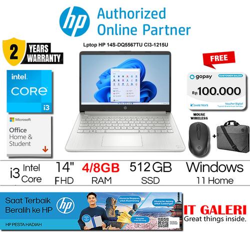 Promo Laptop HP 14s-dq5567tu Intel i3-1215u /Ram 4GB atau 8GB/512GB SSD ...