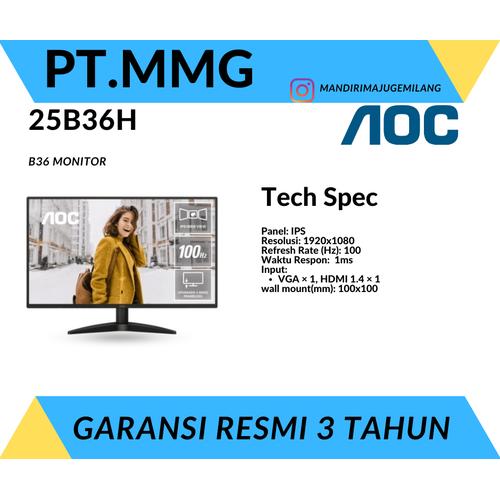 Jual Monitor LED AOC 25B36H 24.5" IPS 1920x1080 FHD 1080p 100Hz 1ms VGA ...