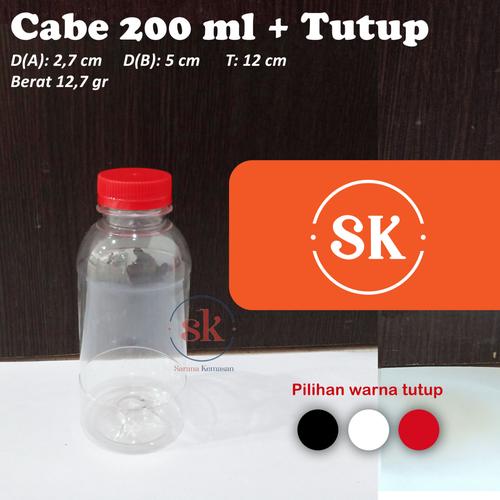 Jual Botol Cabe Botol Plastik Clear 200 ml + Tutup Segel Short Neck ...