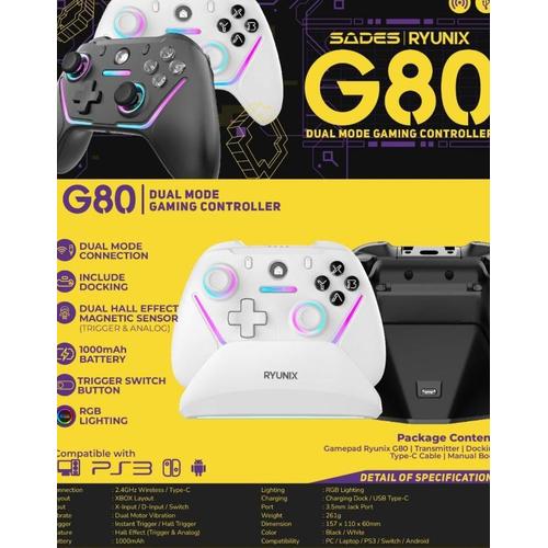 Jual Sades Ryunix G80 / G-80 Wireless Gamepad Hall Effect Analog Dual Mode bg79 - Hitam, Free ...