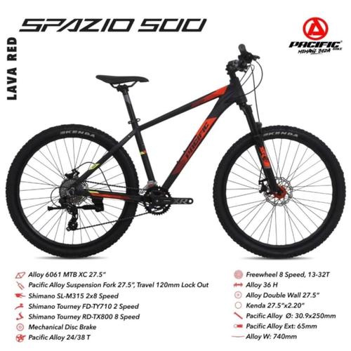 Jual Sepeda Gunung MTB 27.5 Spazio 500 Alloy 27,5 - Hitam Merah - Kota ...