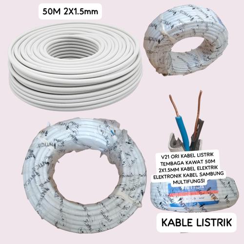 Jual V21 KABEL LISTRIK KAWAT 50M 50 METER 2X1,5MM 2 X 1.5 CABLE CABEL ...