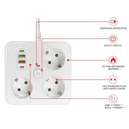 Jual Stop kontak Stop kontak 2/3AC Outlet Multitap Power Strip EU Plug ...