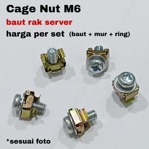 Jual Cage nut m6 + baut + ring / mur sangkar m6 (produk sesuai foto ...