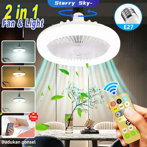 Promo lampu kipas LED 36W lampu langit-langit Remote ruang tamu kamar tidur Kuning Putih - Putih ...