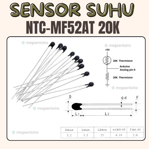 Jual NTC Thermistor 20K Ohm Thermal Resistor NTC-MF52AT Sensor suhu ...