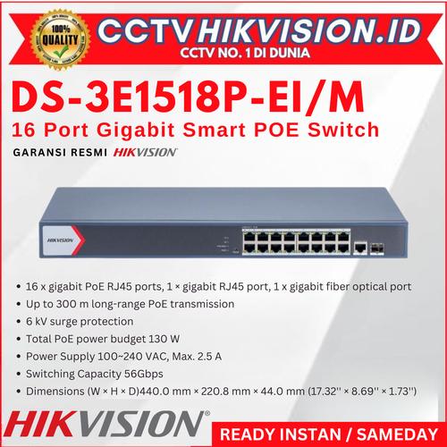 Jual HIKVISION PoE Switch DS-3E1518P-EI/M 16+2 Gigabit Smart PoE Switch ...